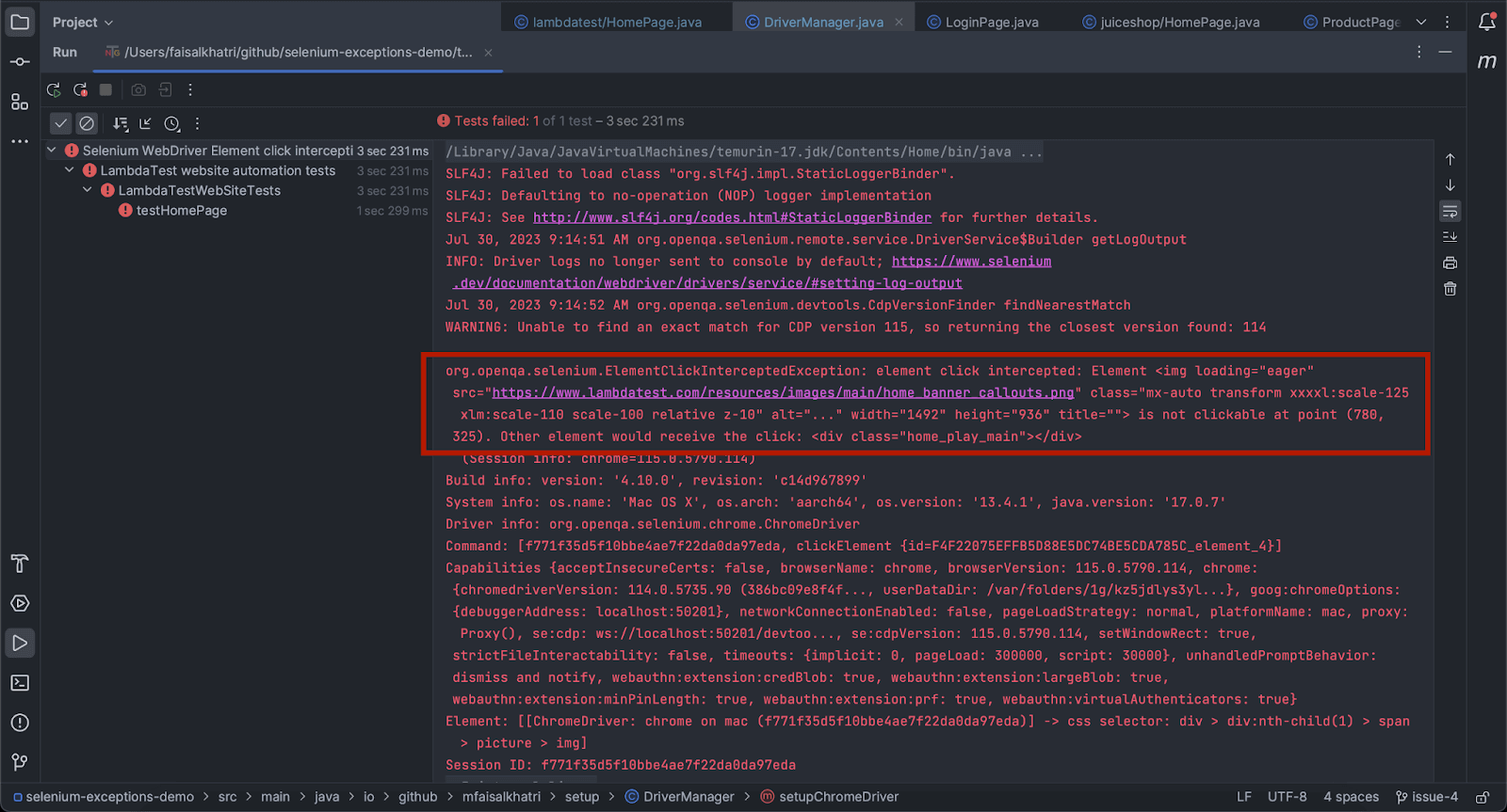 How to Handle ElementClickInterceptedException in Selenium Java ...