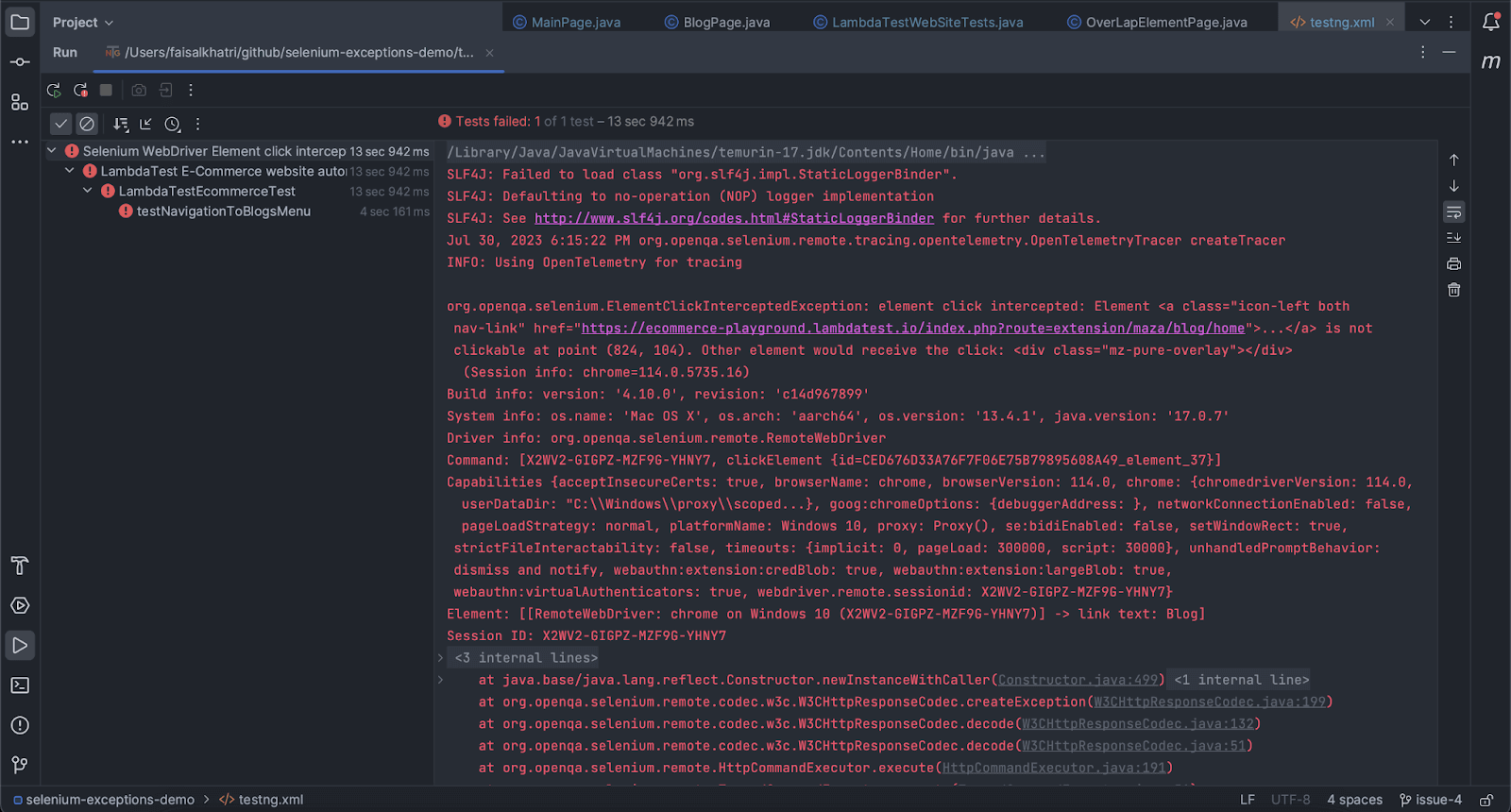 How to Handle ElementClickInterceptedException in Selenium Java ...